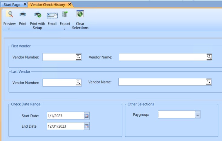 Vendor Check History Report